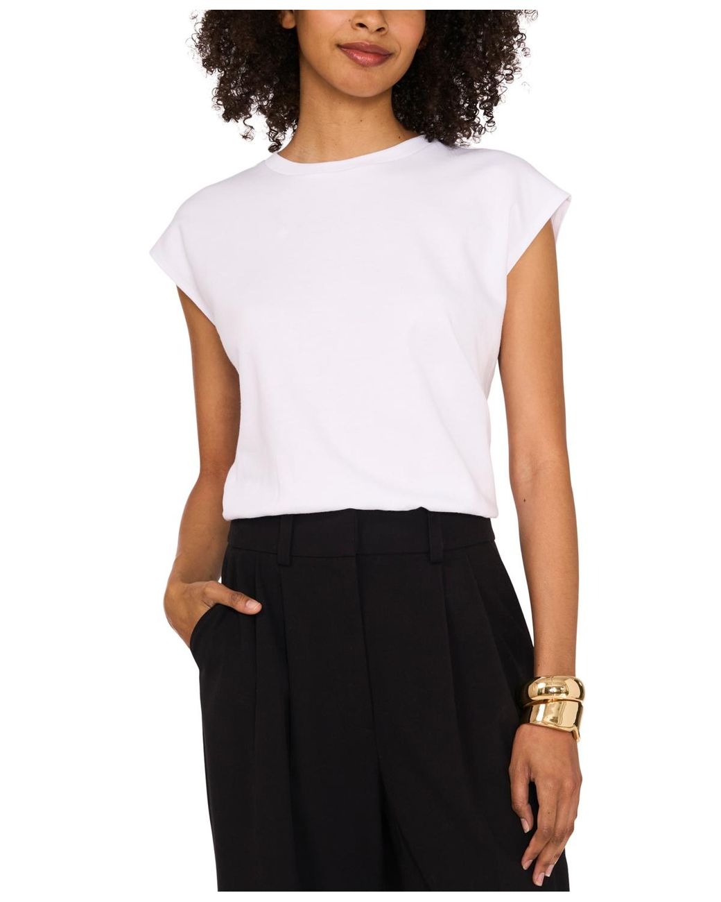Vince Camuto Bubble-hem Cap Sleeve Top in White | Lyst