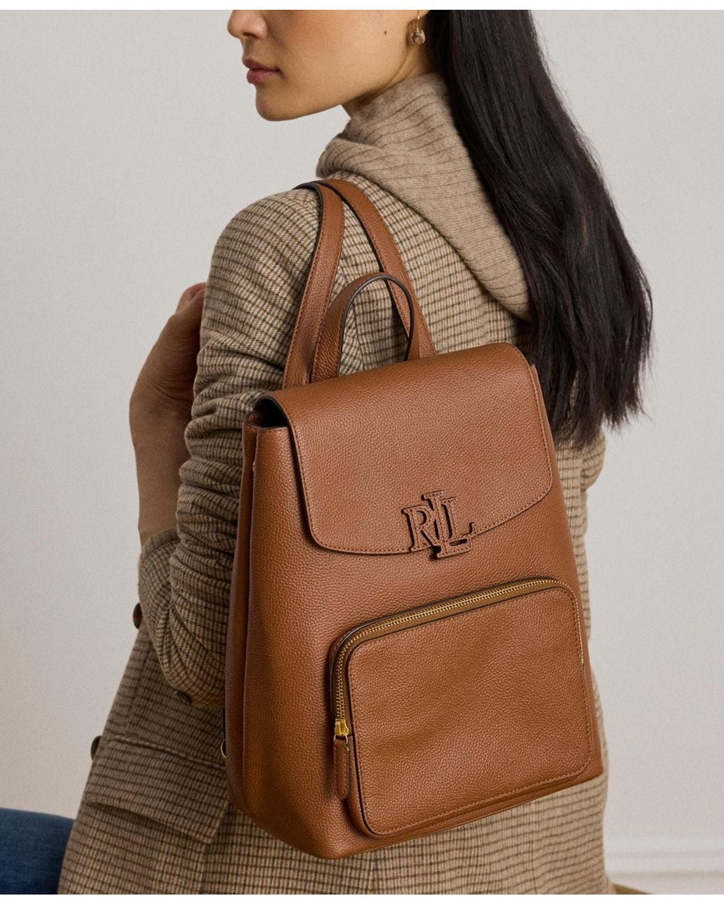 Ralph Lauren Pebbled Leather Small Cameryn Backpack in Brown | Lyst