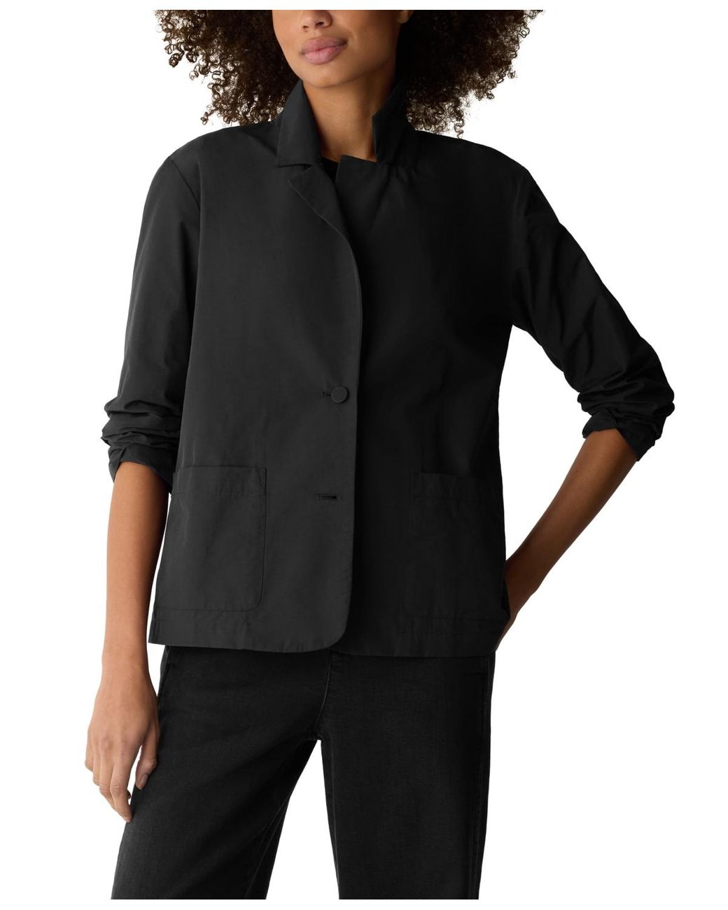Eileen Fisher Button-front Blazer in Black | Lyst