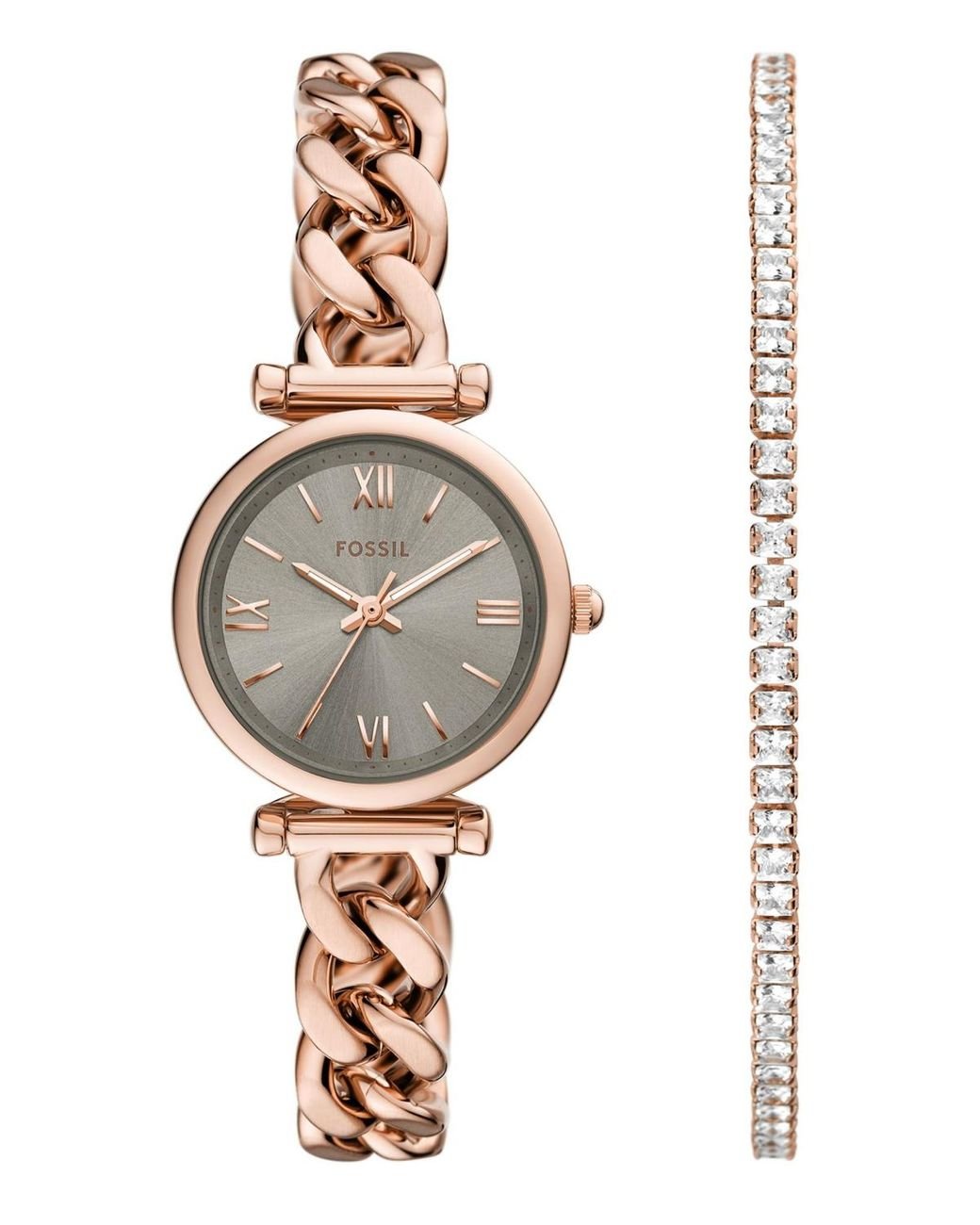 Fossil Carlie Three-hand Rose Gold-tone Stainless Steel Watch And ...
