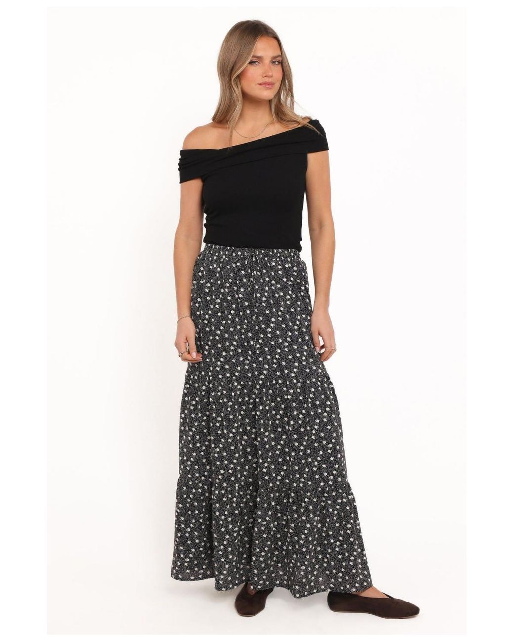 Petal & Pup Vincent Tier Maxi Skirt in Black | Lyst