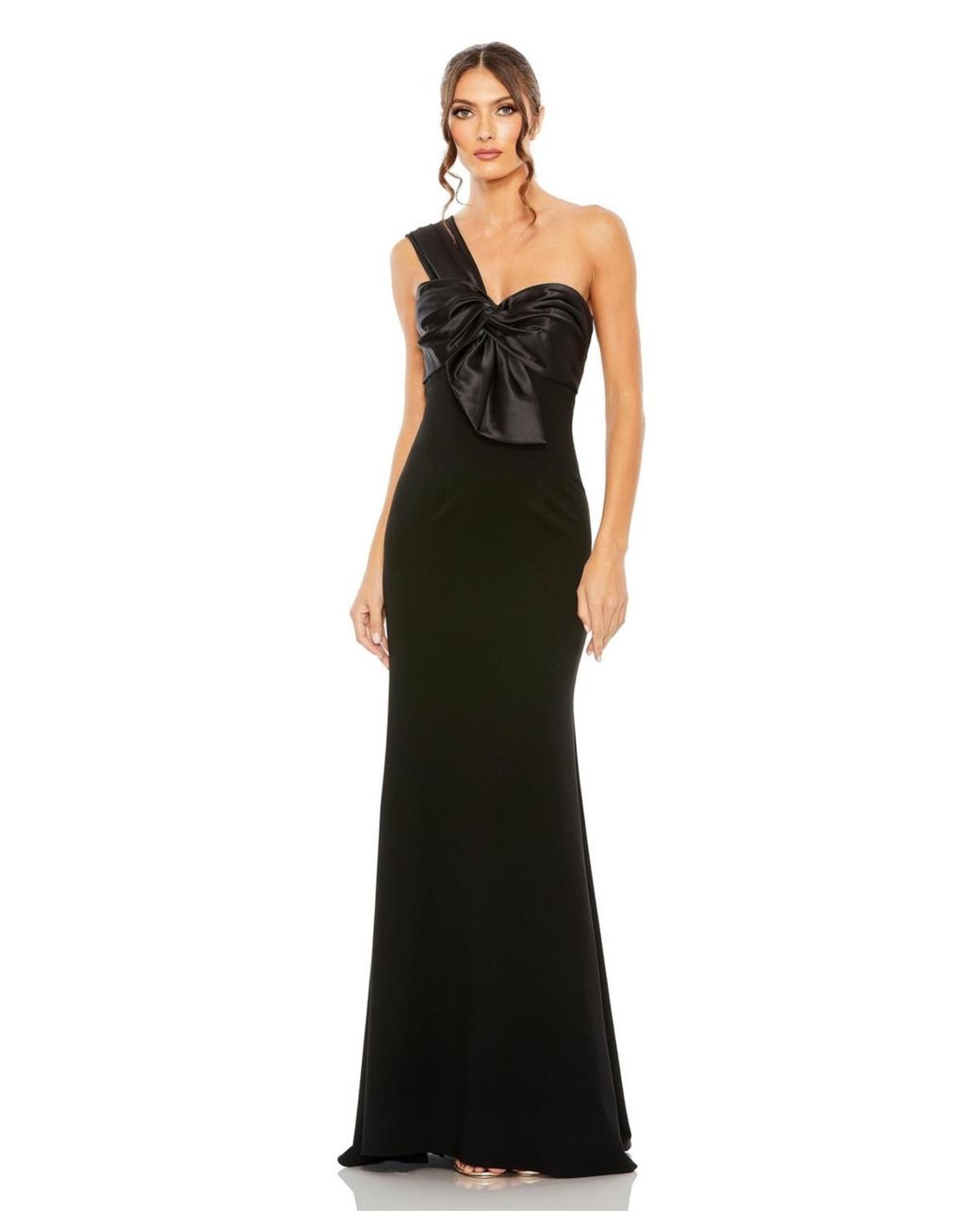 Mac Duggal One Shoulder Draped Trumpet Gown in Black | Lyst