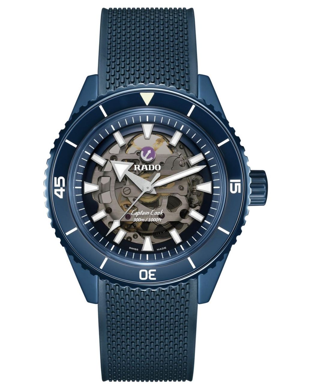 Rado Swiss Automatic Captain Cook Navy Blue Rubber Strap Watch 43mm for ...