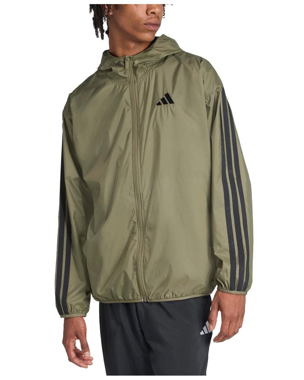 adidas 3-Stripes Hooded Windbreaker Jacket in Green for Men | Lyst