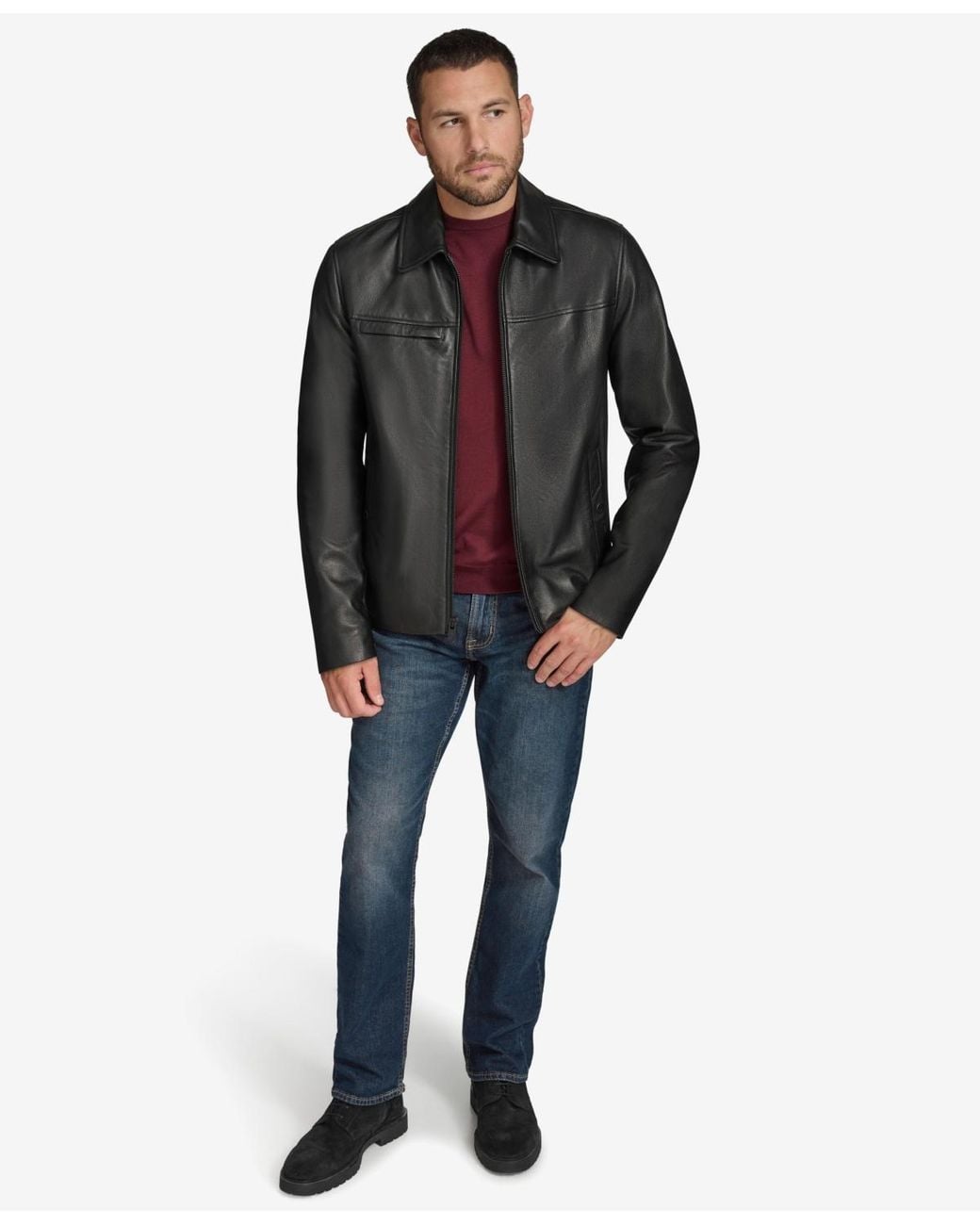Andrew Marc Black Label Gosford Leather Jacket in Blue for Men | Lyst