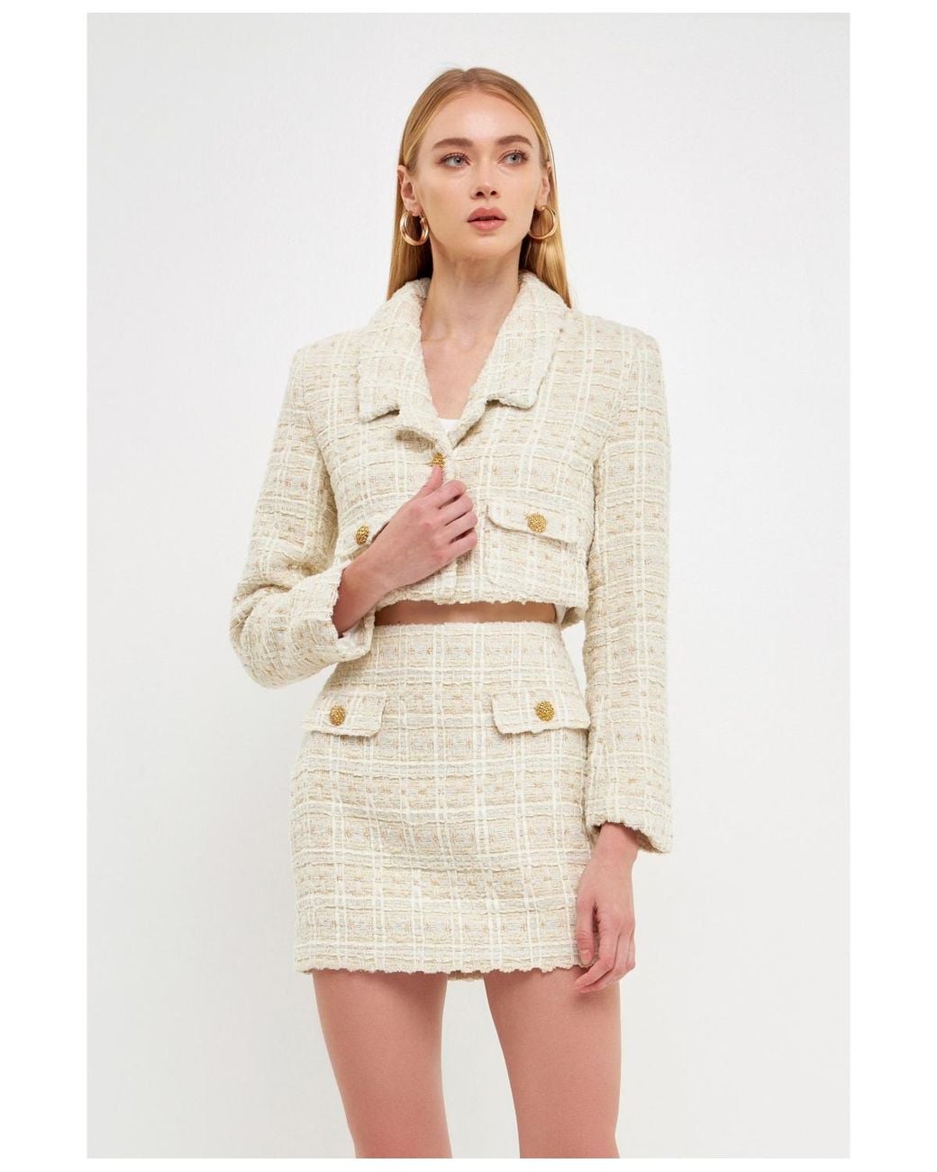 Endless Rose Cropped Tweed Jacket in Natural | Lyst