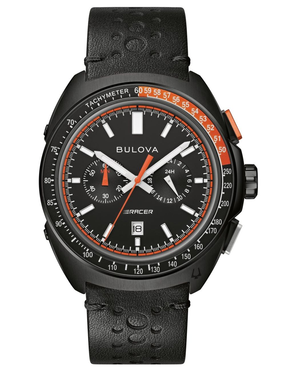 Bulova Chronograph Racer Black Leather Strap Watch 42mm for Men | Lyst