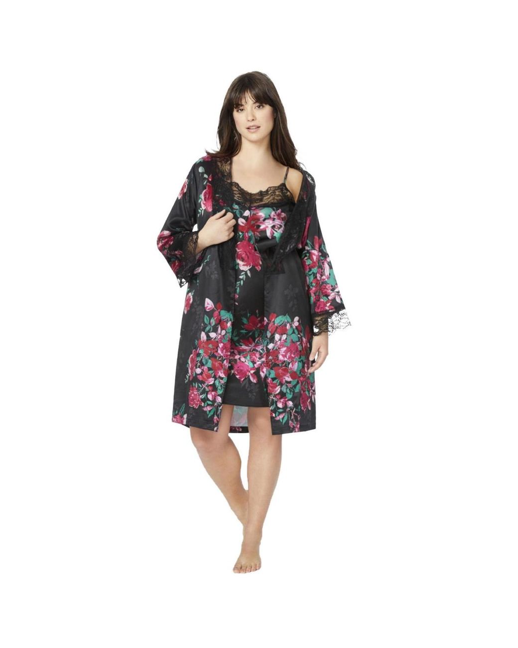 Amoureuse Plus Size The Luxe Satin Short Peignoir Set in Red | Lyst