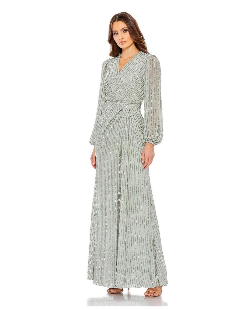 Mac Duggal Sequin-embellished V-neck Evening Gown in Gray | Lyst