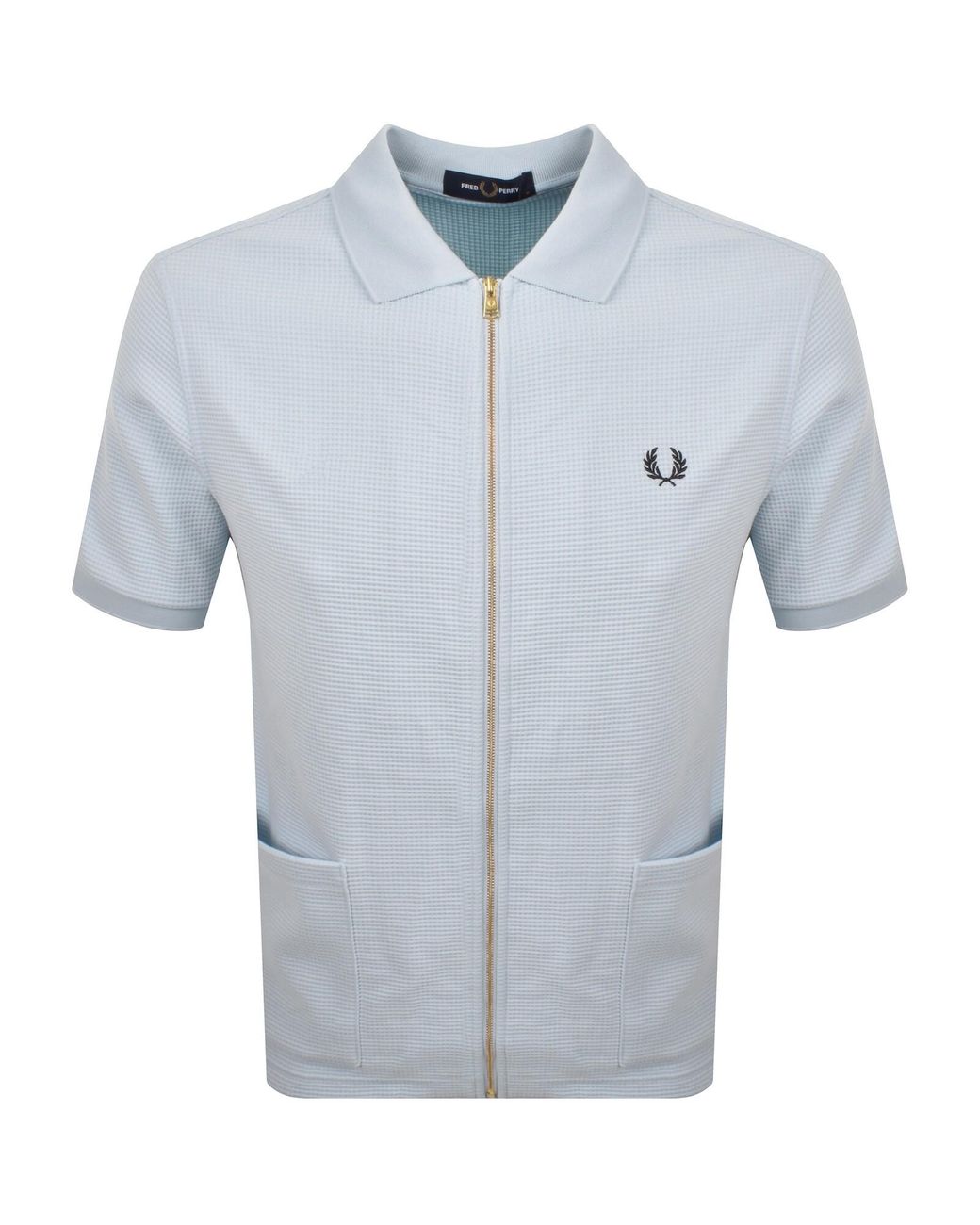Fred Perry Zip Through Waffle Polo Shirt in Blue for Men | Lyst