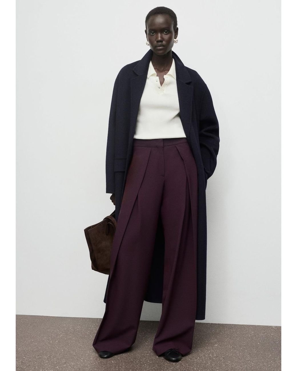 Mango Pleated Wide Leg Trousers in Blue | Lyst