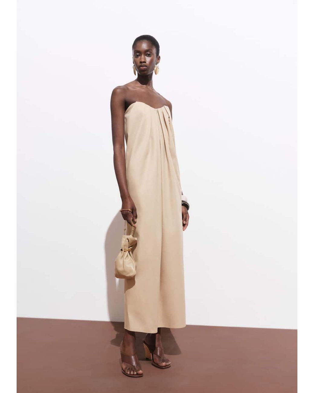 Mango Long Dress With Sweetheart Neckline in Natural | Lyst
