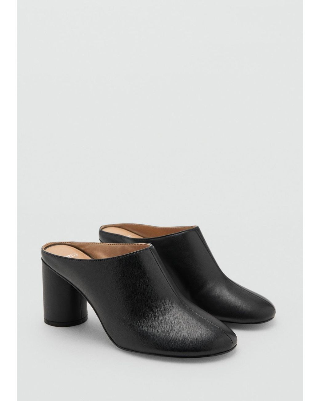 Mango Leather Heeled Clogs in Black | Lyst