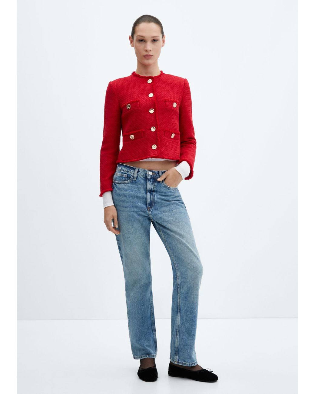 Mango Tweed Jacket With Metal Buttons in Red | Lyst UK