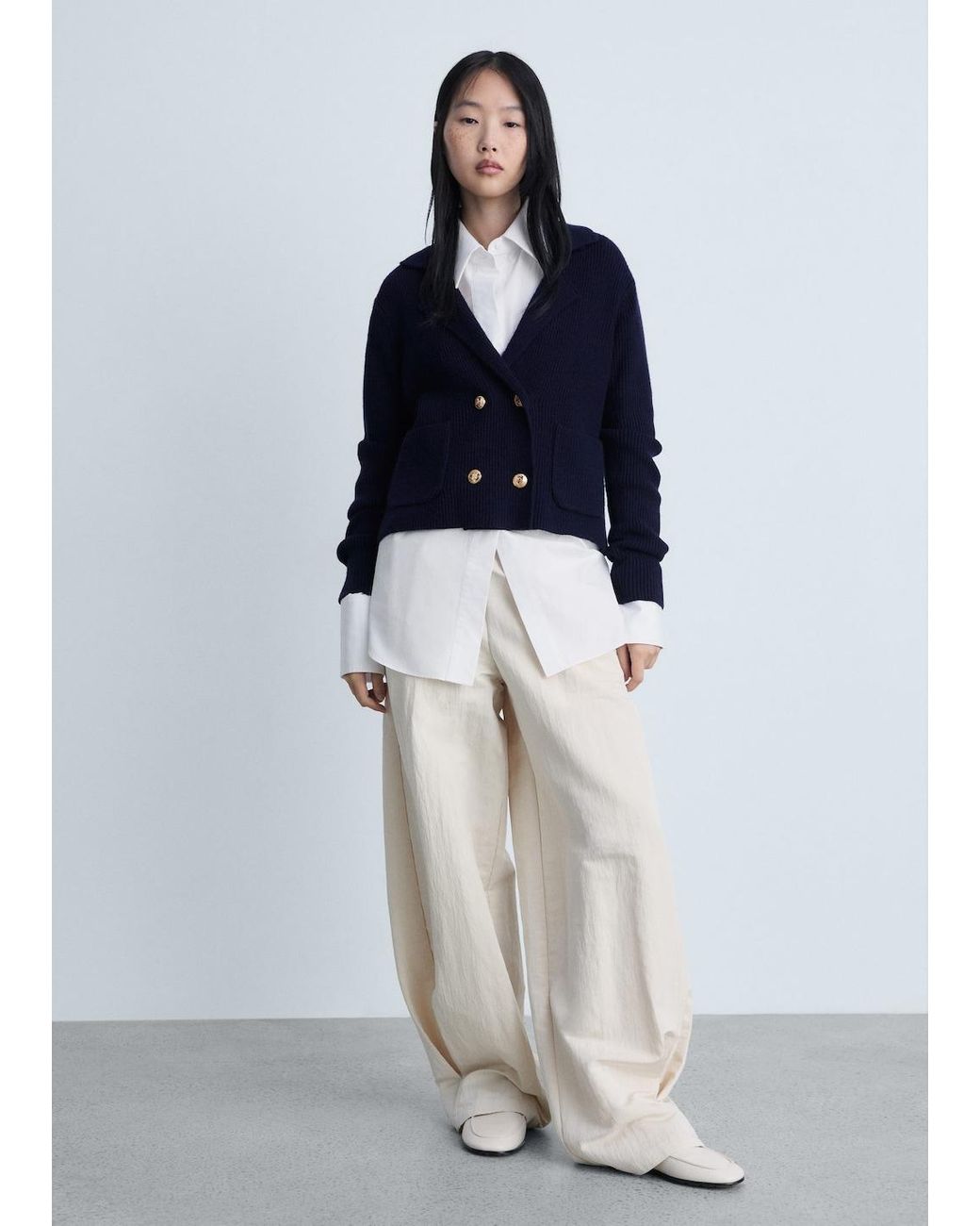 Mango Double-Breasted Knitted Jacket in Blue | Lyst UK
