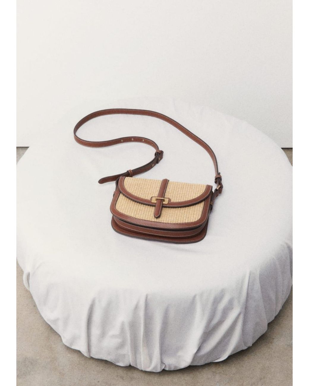 Mango Raffia-Effect Shoulder Bag Leather in Gray | Lyst