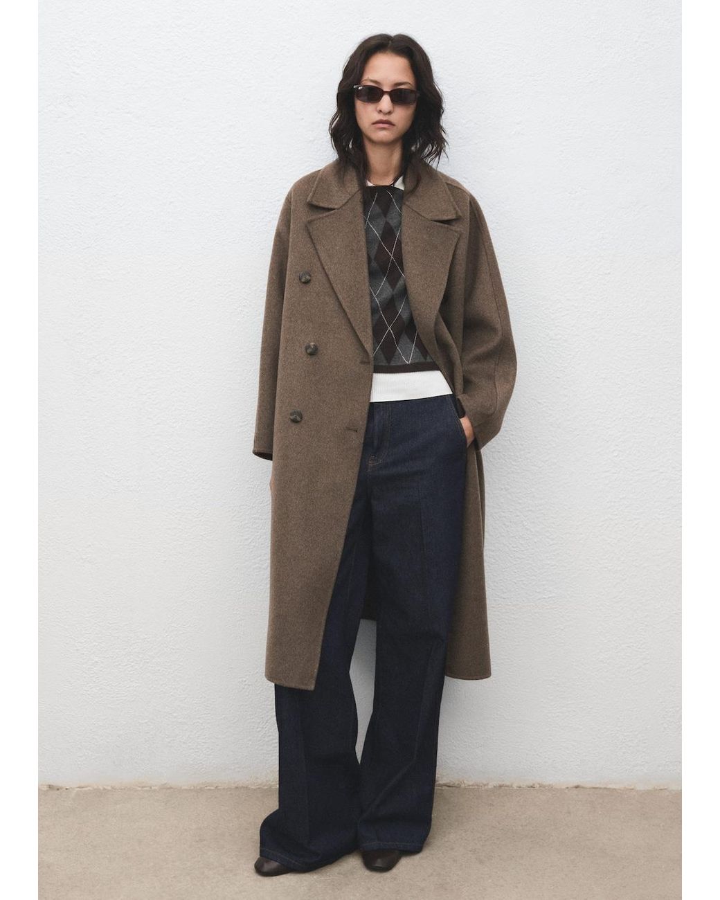 Mango Handmade Oversized Wool Coat in Brown | Lyst