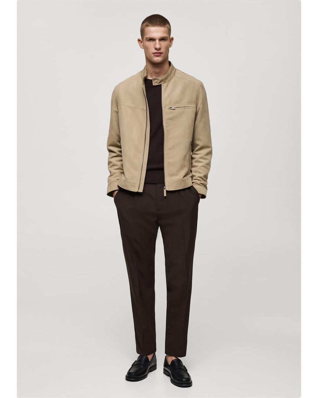Mango Suede-Effect Biker Jacket in Natural for Men | Lyst
