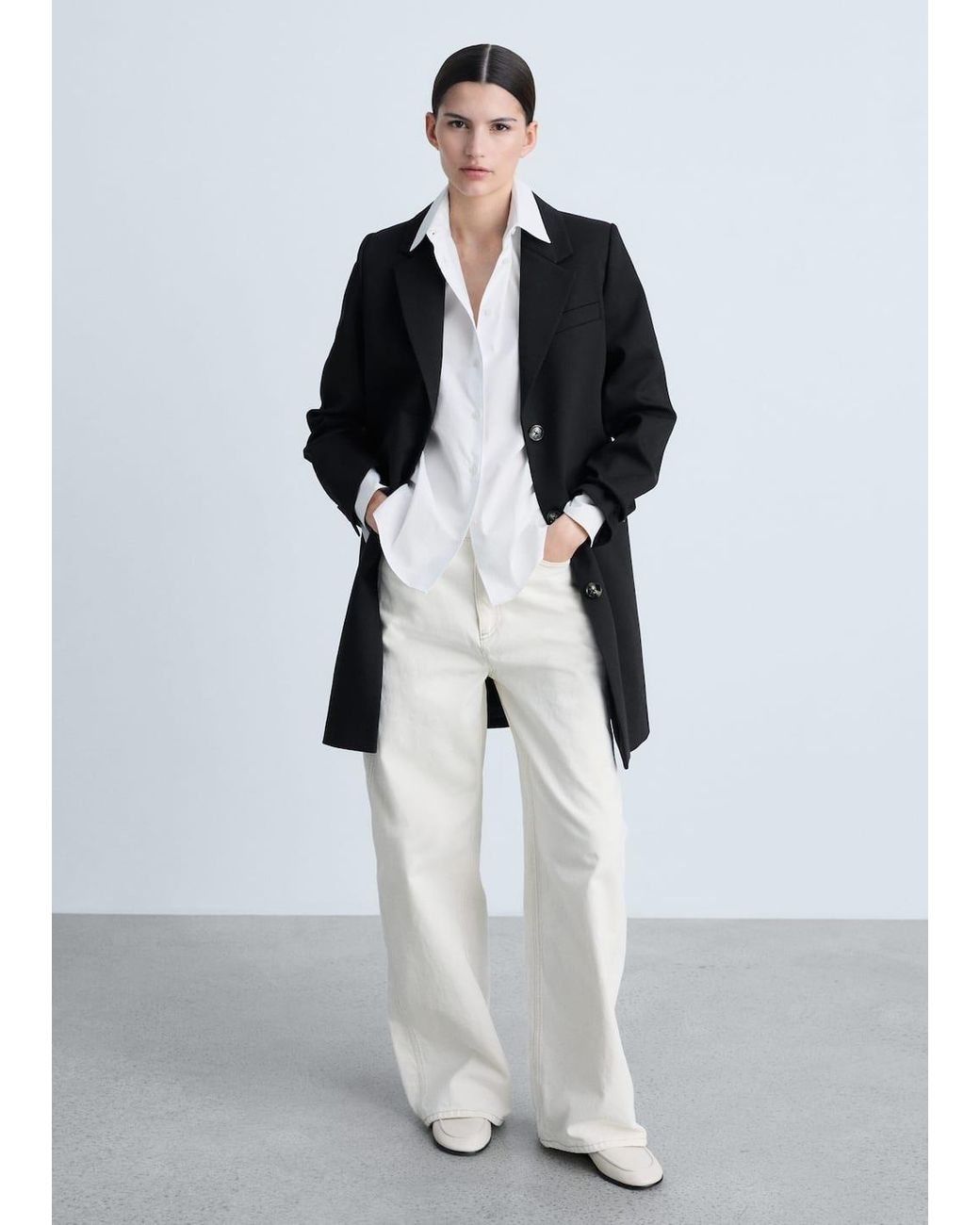 Mango Cotton Midi-Coat With Buttons in White | Lyst