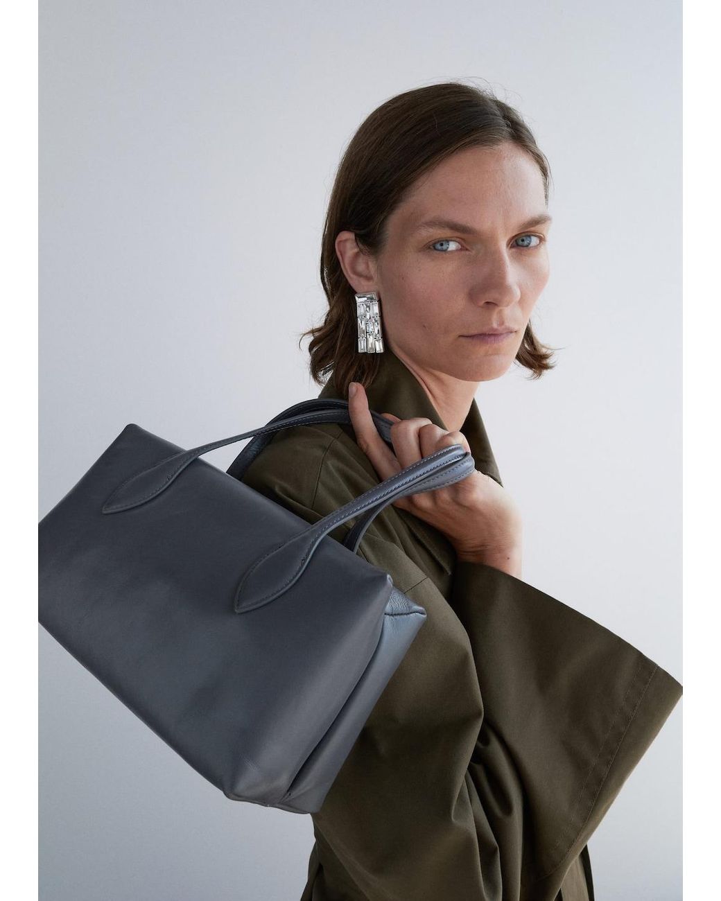 Mango Quilted Leather Shoulder Bag in Gray | Lyst