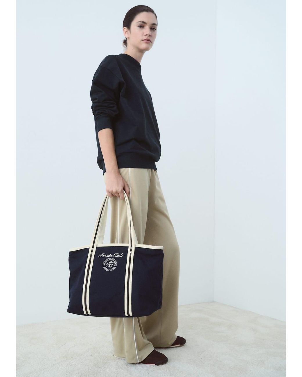 Mango Shopper Bag With Embroidered Message in White | Lyst