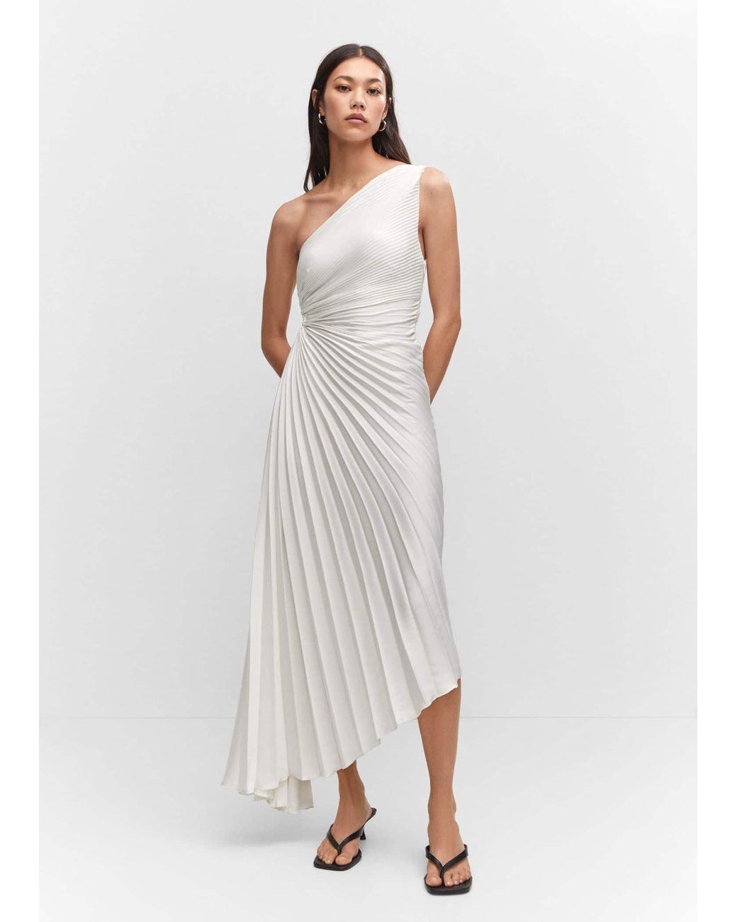 Mango Asymmetrical Pleated Dress in White | Lyst UK