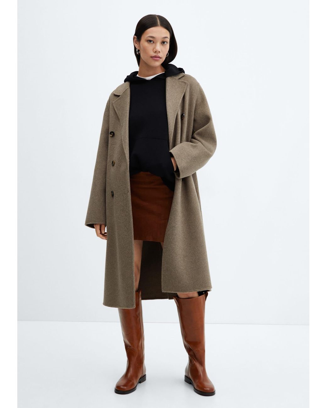 Mango Handmade Oversized Wool Coat Medium in Brown | Lyst UK