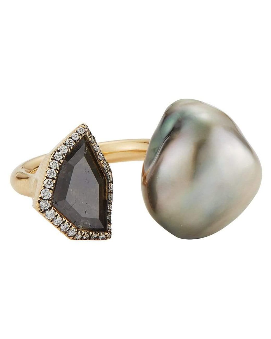 Mizuki Tahitian Pearl And Black Diamond Pave Ring | Lyst