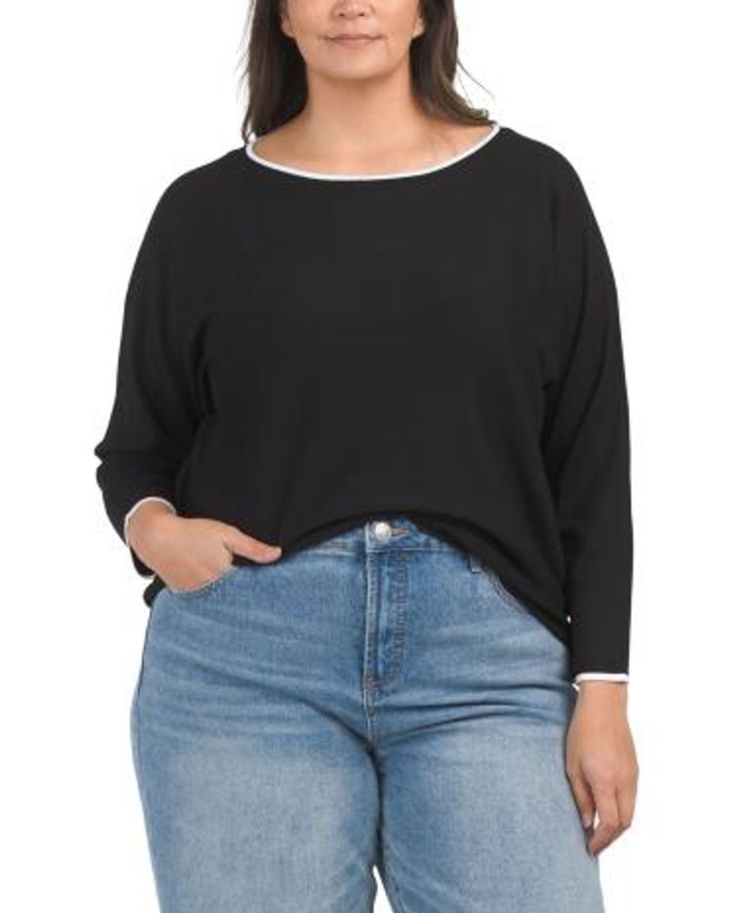 Marshalls Plus Dolman Top With Tipping For in Black | Lyst