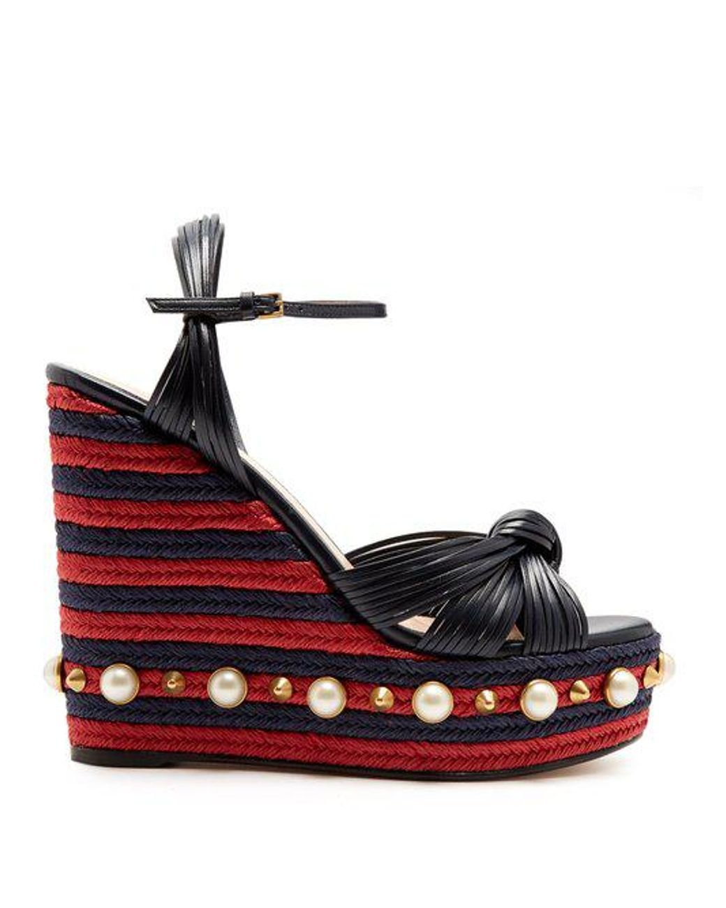 Gucci Pearl-embellished Leather Wedge Sandals in Blue | Lyst