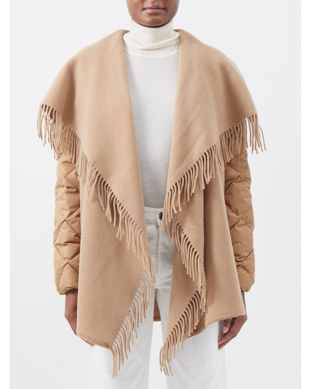 Moncler Fringed Wool And Quilted Down Cape in Natural | Lyst Canada