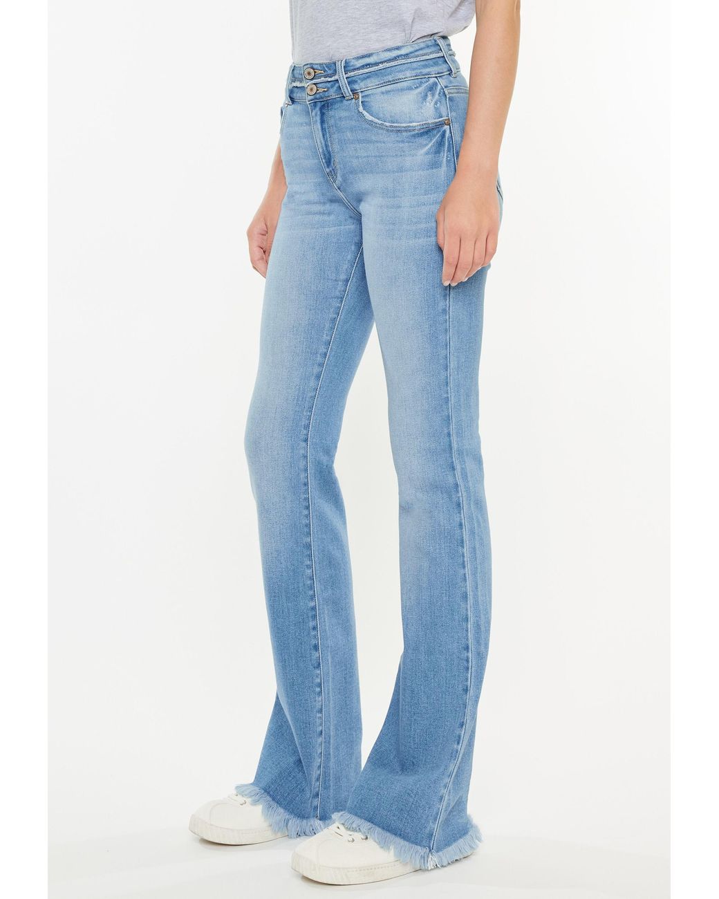 Kancan High Rise Curvy Double Button Bootcut Jeans in Blue | Lyst