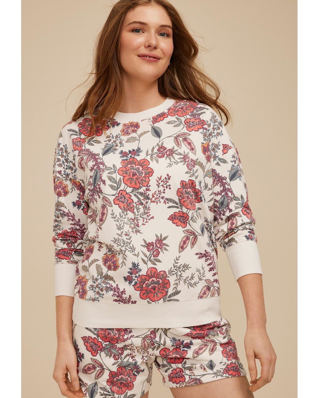 maurices Floral Crew Neck Sweatshirt in Pink | Lyst