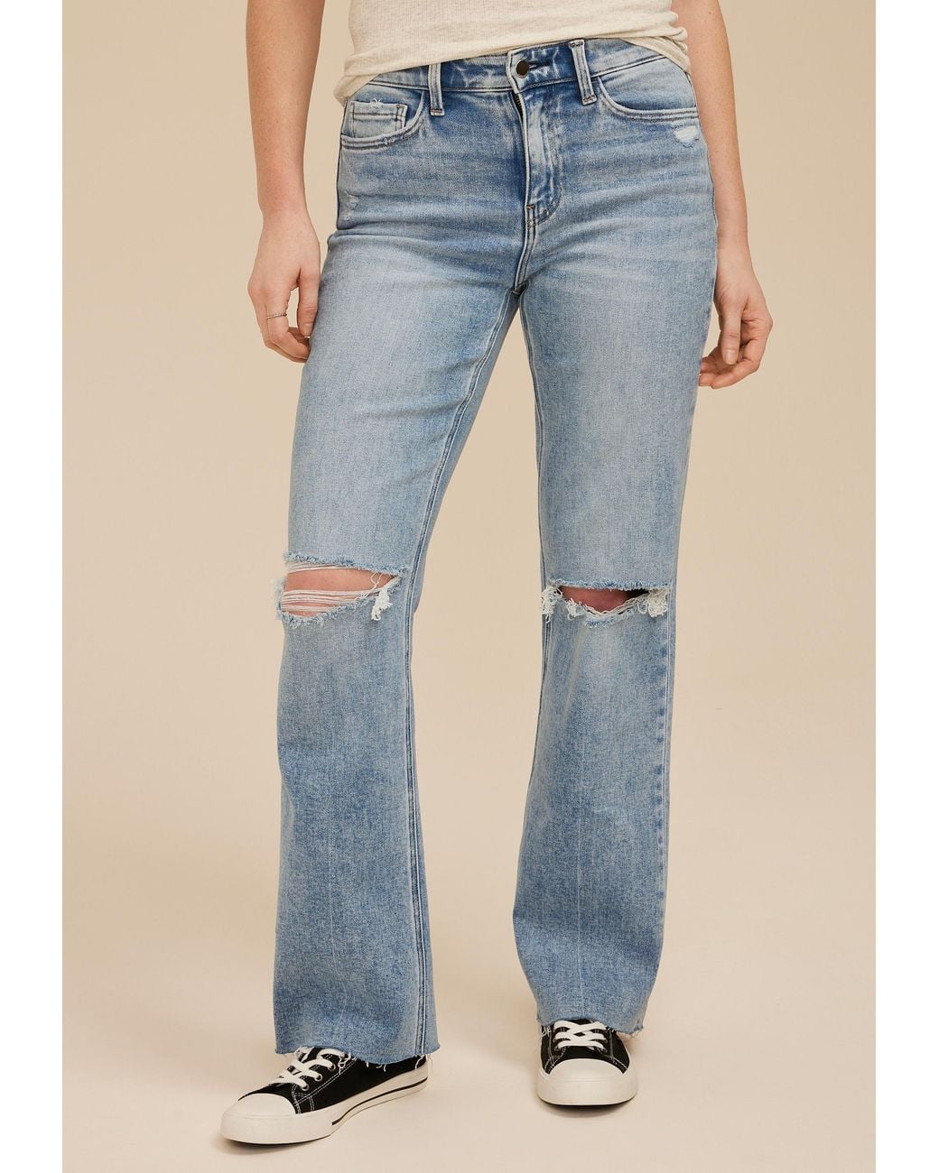 Flying Monkey Light High Rise Open Ripped Slim Wide Leg Jeans in Blue ...