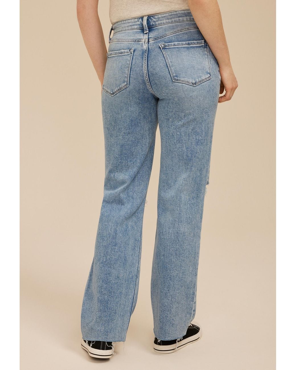 Flying Monkey Light High Rise Open Ripped Slim Wide Leg Jeans in Blue ...