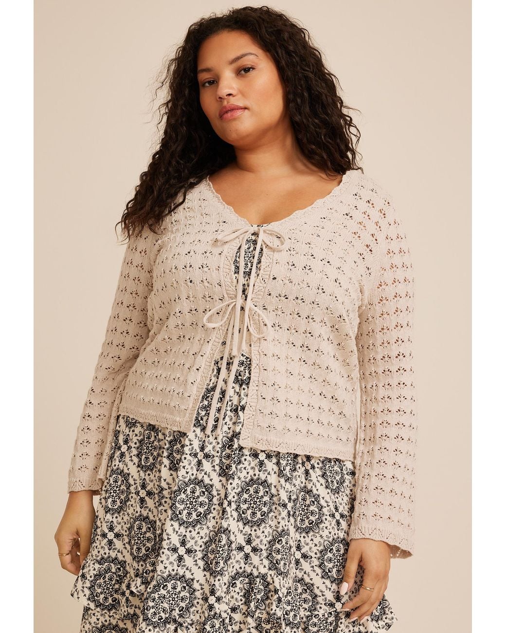 Take A Look About Plus Size Tie Front Cardigan