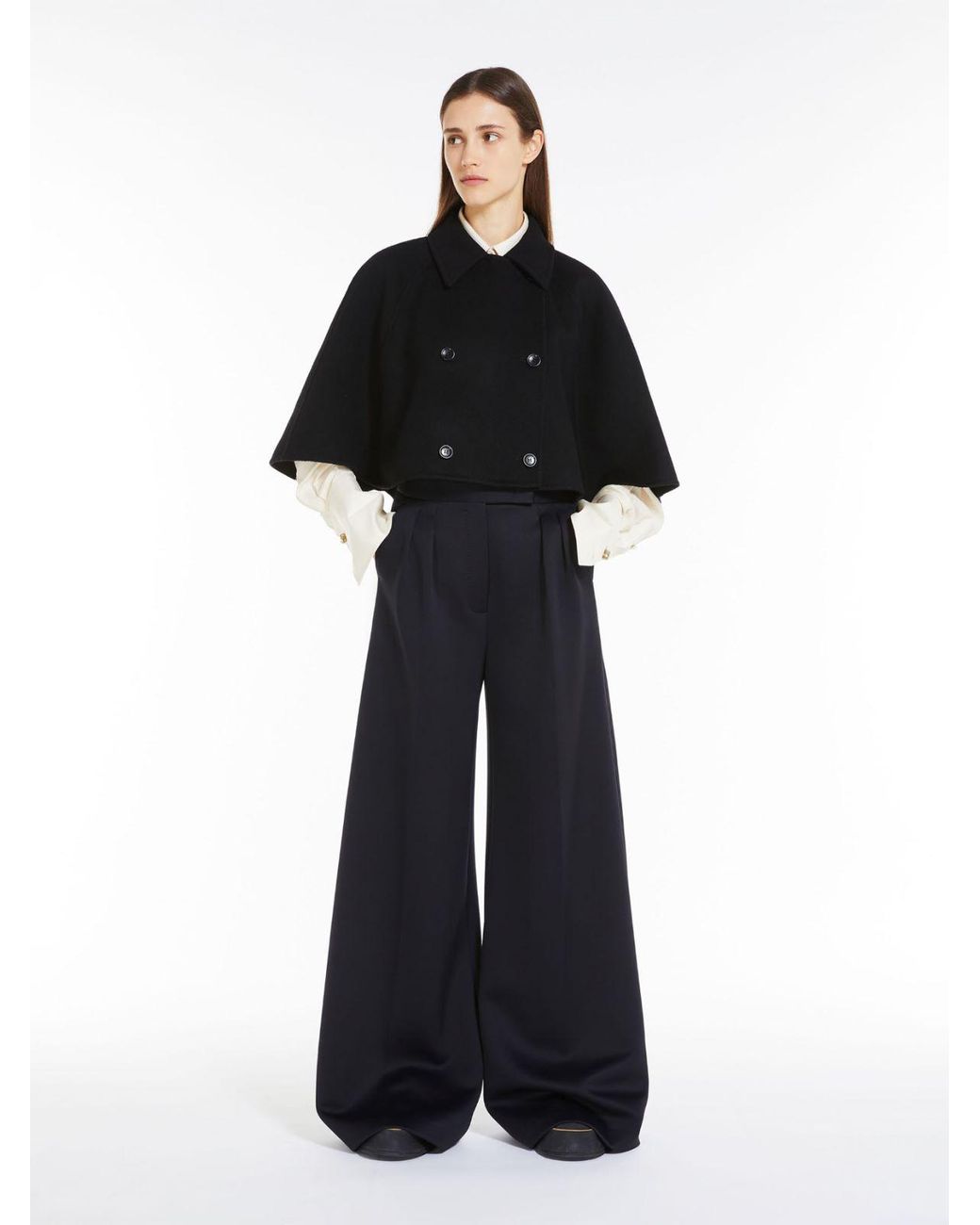 Max Mara Short Wool And Cashmere Cape in Black | Lyst