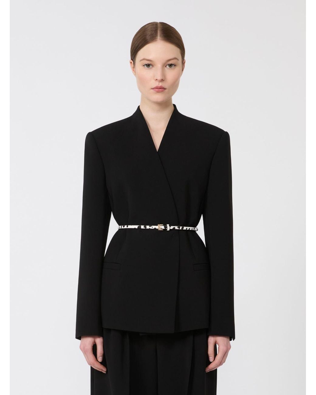 Max Mara Double-Breasted Cady Jacket With Belt in Black | Lyst