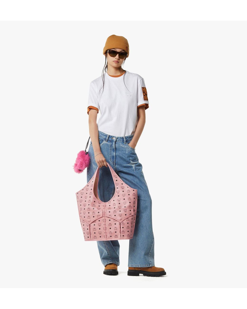 MCM Leni Shopper In Visetos in Pink | Lyst