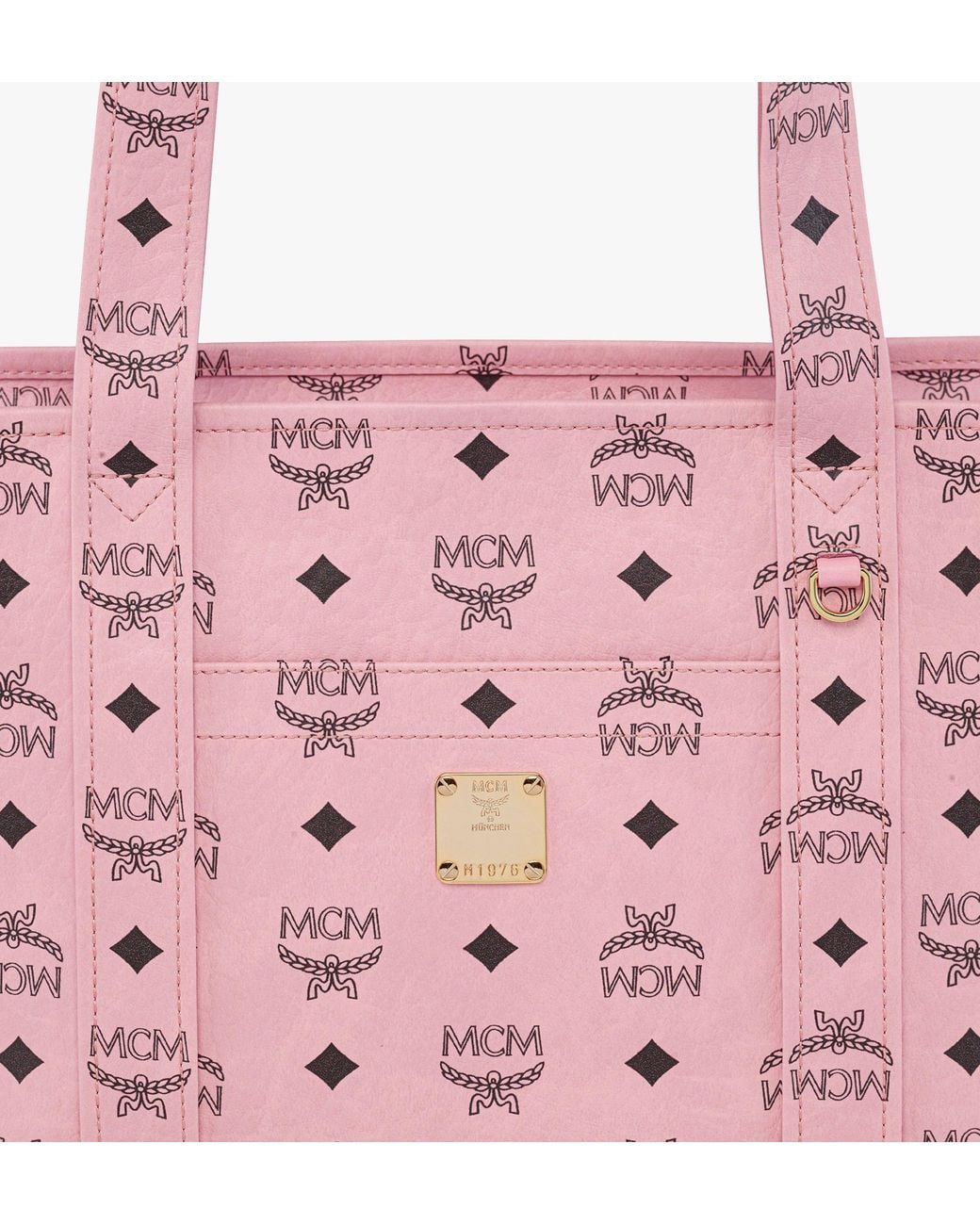 MCM Aren School Bag Tote In Visetos in Pink | Lyst