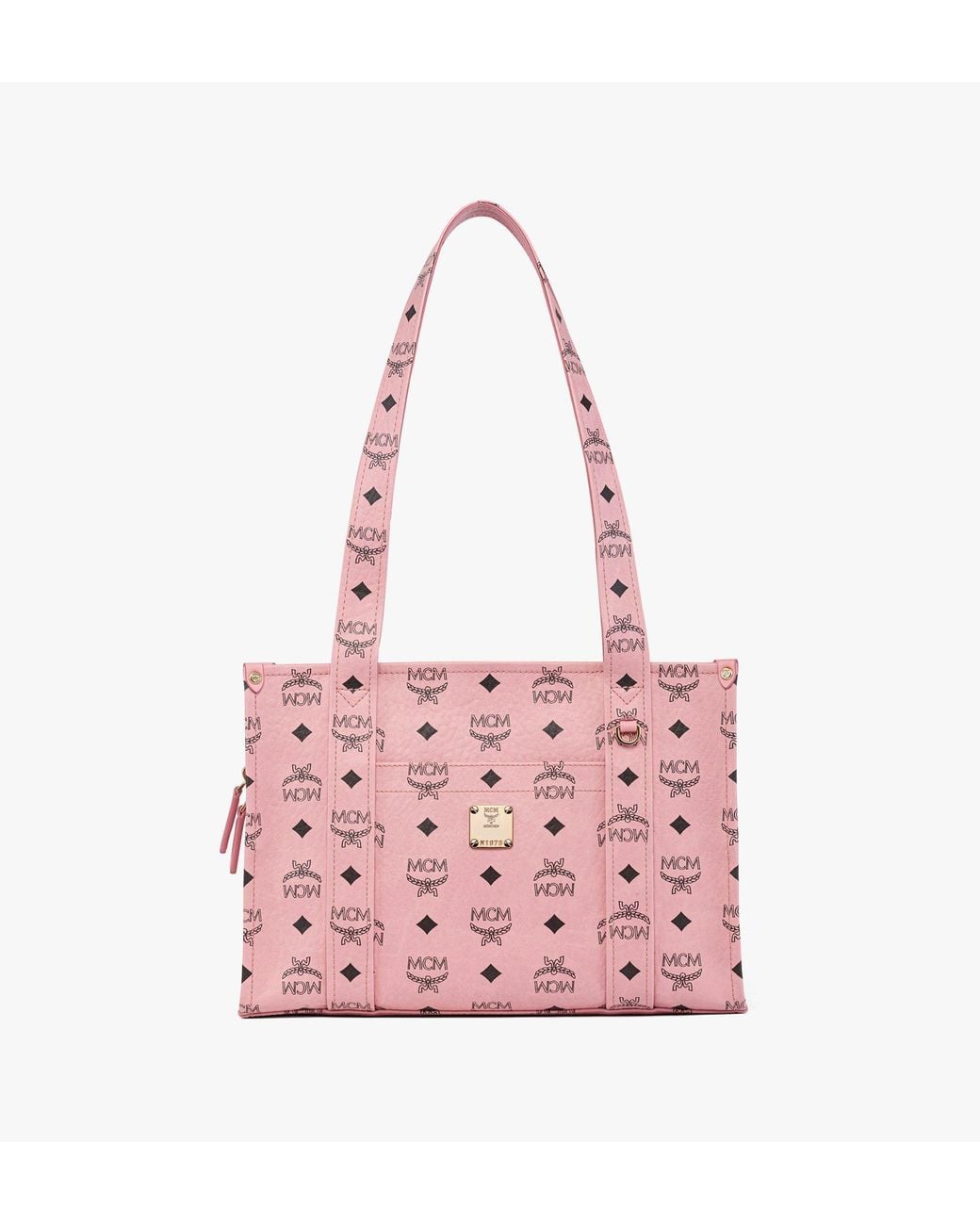 MCM Aren School Bag Tote In Visetos in Pink | Lyst