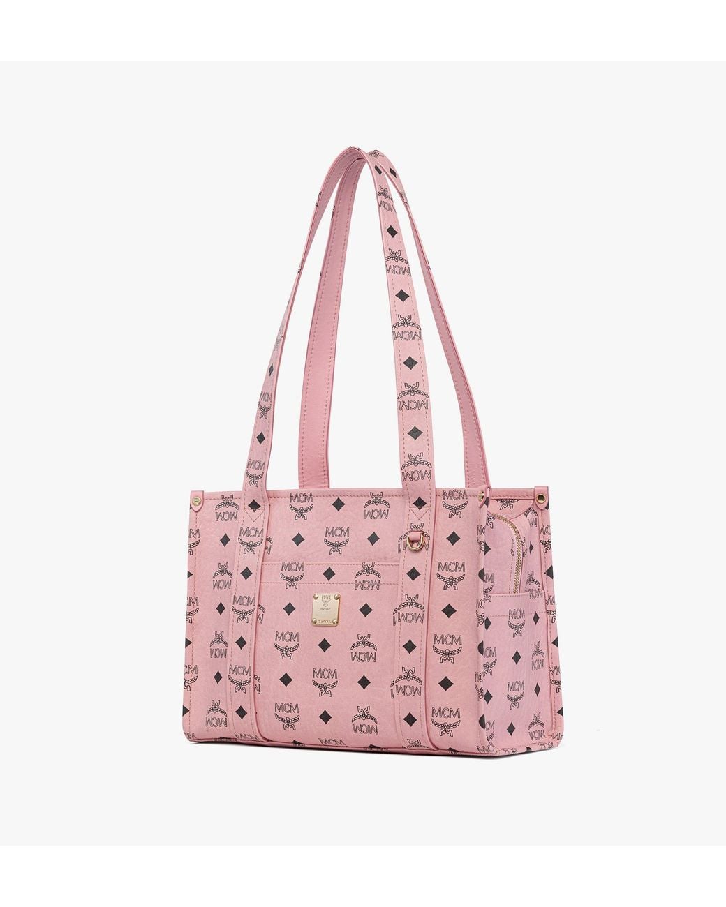 MCM Aren School Bag Tote In Visetos in Pink | Lyst