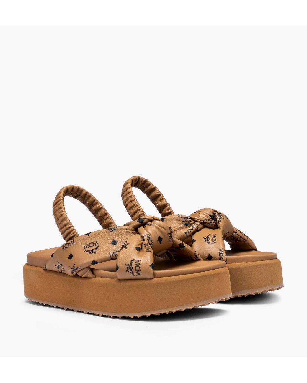 MCM Athela Strap Platform Sandals in Brown | Lyst