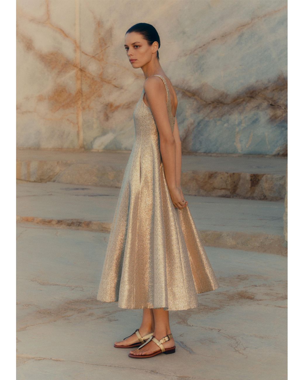 ME+EM Metallic Contour Midi Dress in Natural | Lyst