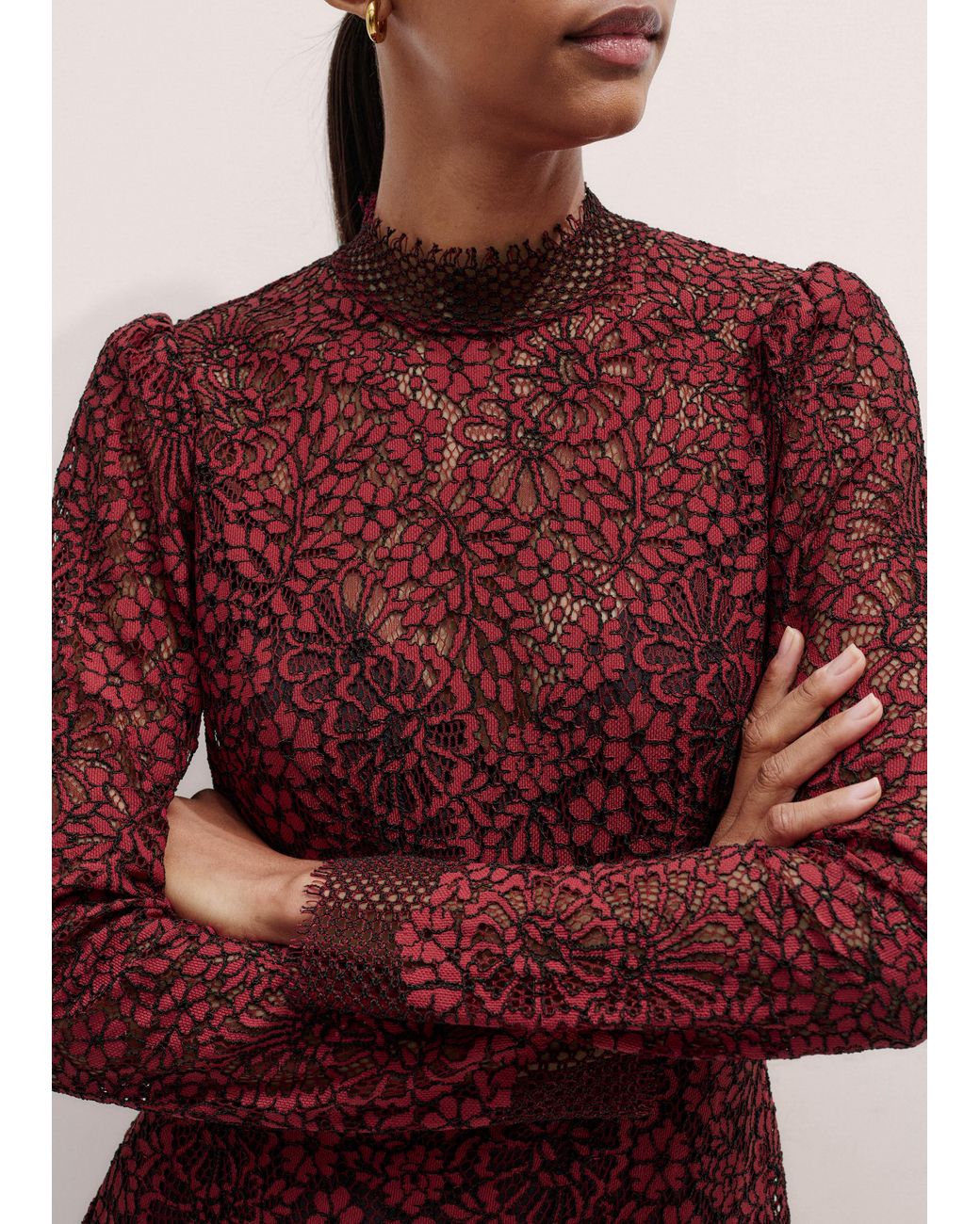 ME+EM Two-Tone Lace Maxi Dress in Red | Lyst UK