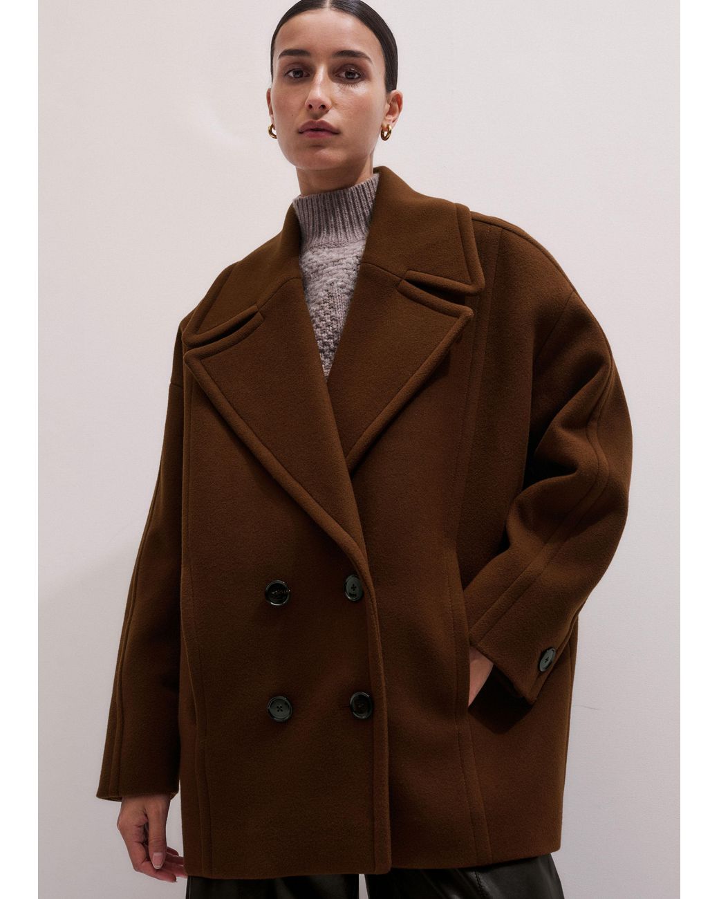 ME+EM Soft Shoulder Military Coat in Brown | Lyst UK