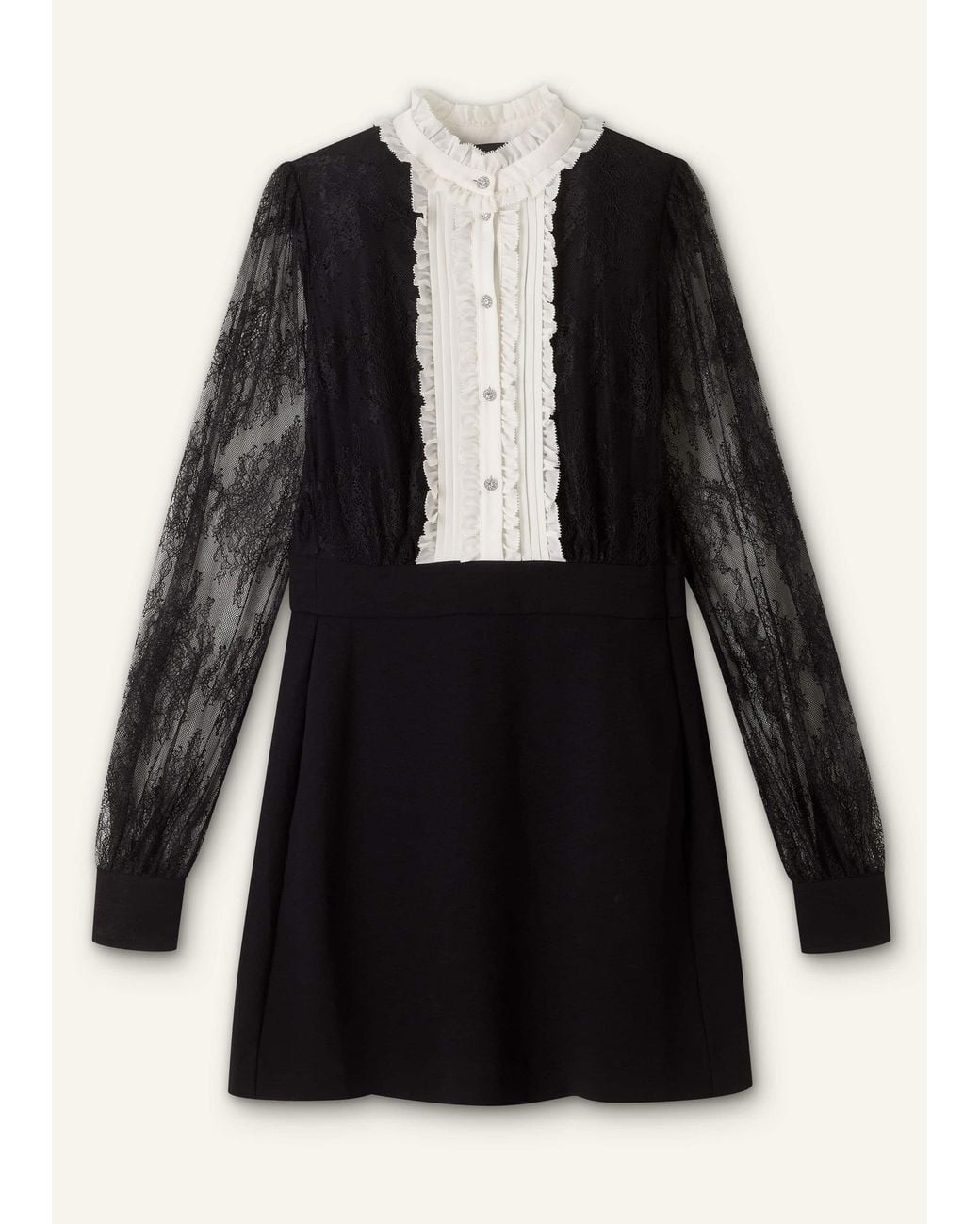 ME+EM Monochrome Lace Detail Mini Dress/Light Cream in Black | Lyst UK