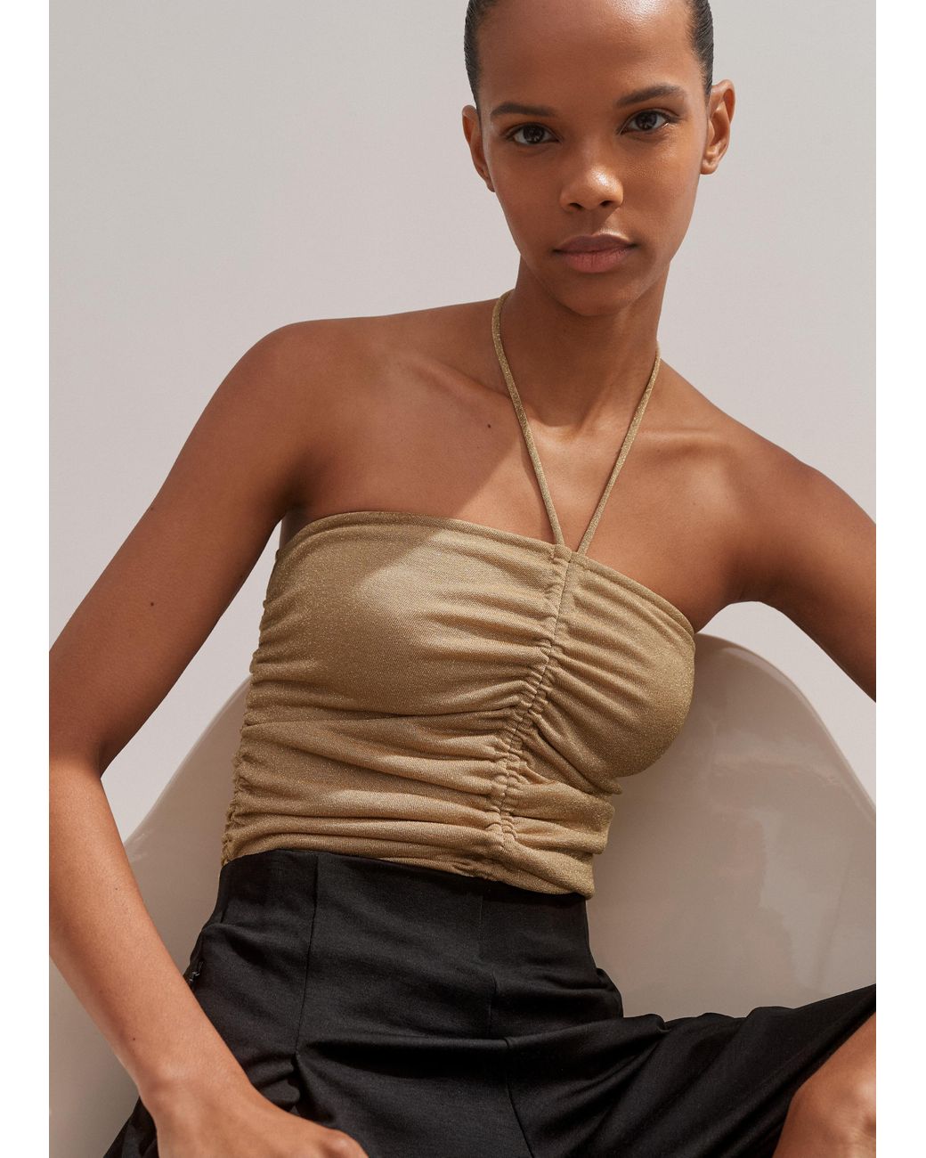 ME+EM Metallic Bandeau Top in Brown | Lyst