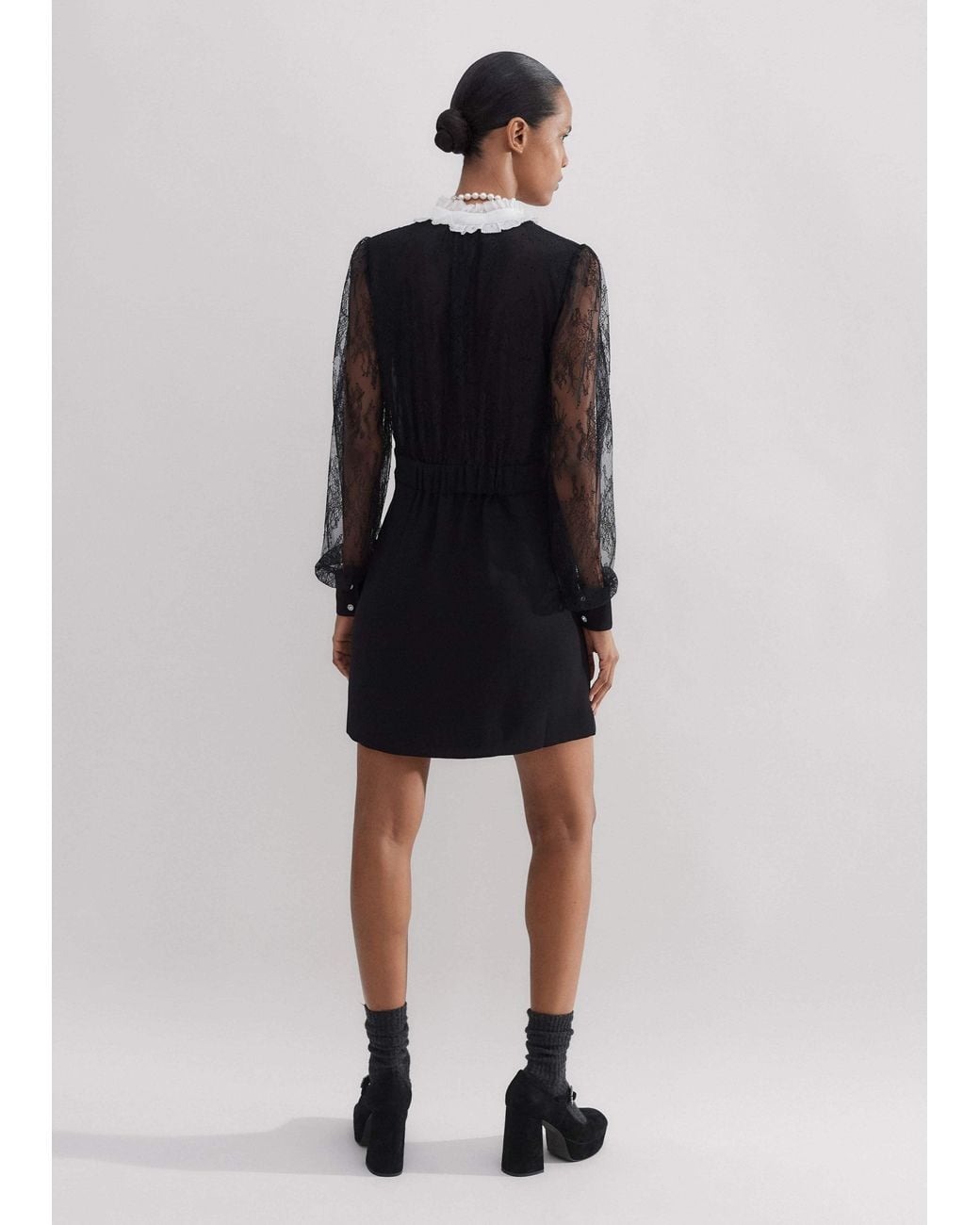 ME+EM Monochrome Lace Detail Mini Dress/Light Cream in Black | Lyst UK