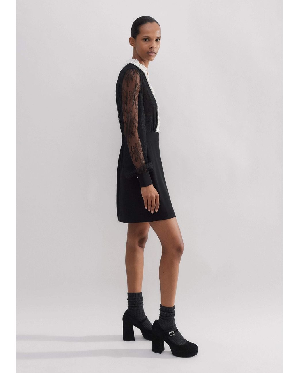 ME+EM Monochrome Lace Detail Mini Dress/Light Cream in Black | Lyst UK